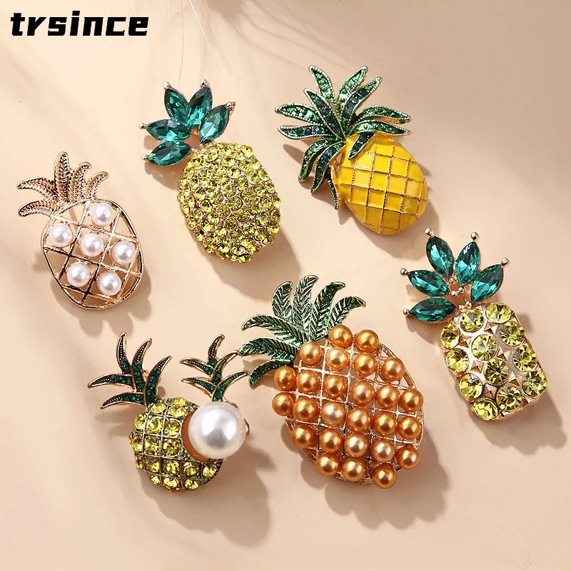 trsince New Fashion Pearl Crystal Pineapple Brooch Pin Women's Clothing Accessories Corsage ...