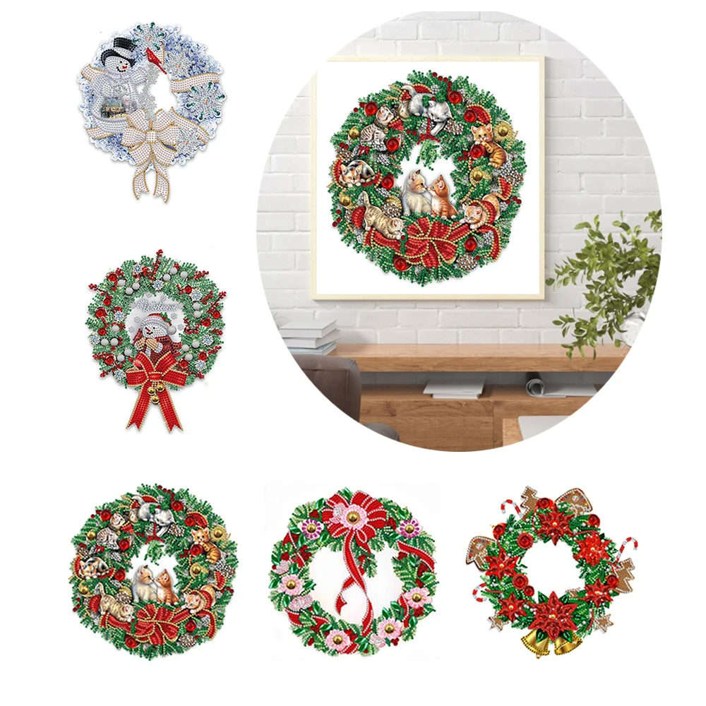 5D-Diy-Diamant-Schilderij-Kit-Kerstkrans-Gedeeltelijke-Speciale-Vormige ...