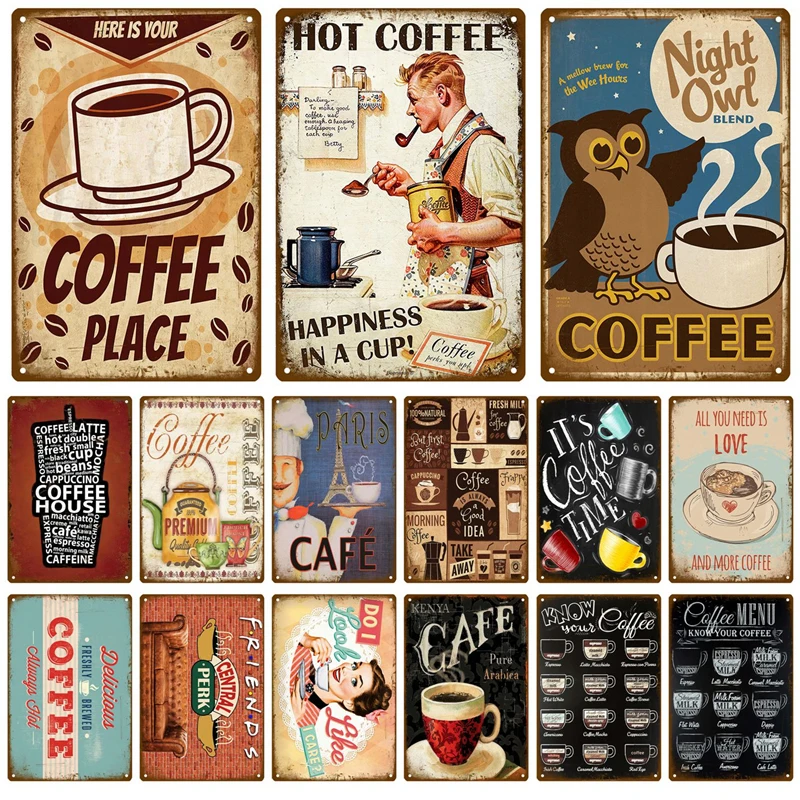 Metal Sign Decor Coffee Tin Sign Vintage Plaque Metal Plate Retro Wall ...