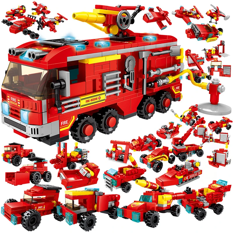 ToylinX-Fire-Station-Model-Building-Blocks-camion-elicottero-pompiere ...
