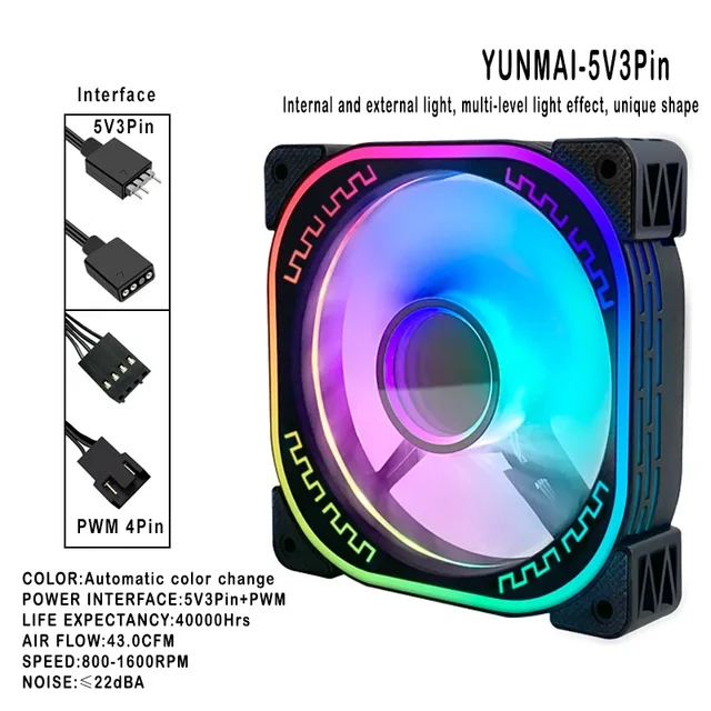 PC Fan 120mm Argb Silent Black Housing Fans 4pin/5v3pin PWM - GamingStation