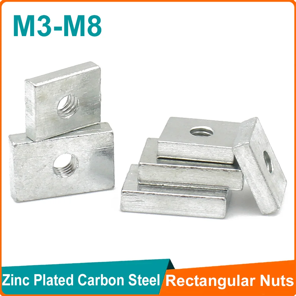 10-50pcs-Zinc-Plated-Carbon-Steel-Square-Nut-M3-M4-M5-M6-M8-Thin ...