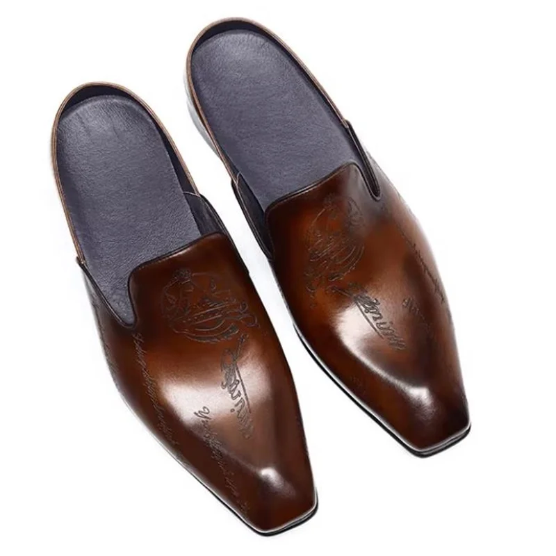 Italian Luxury Mens Genuine Leather Half Shoes Dress Slippers Summer ...