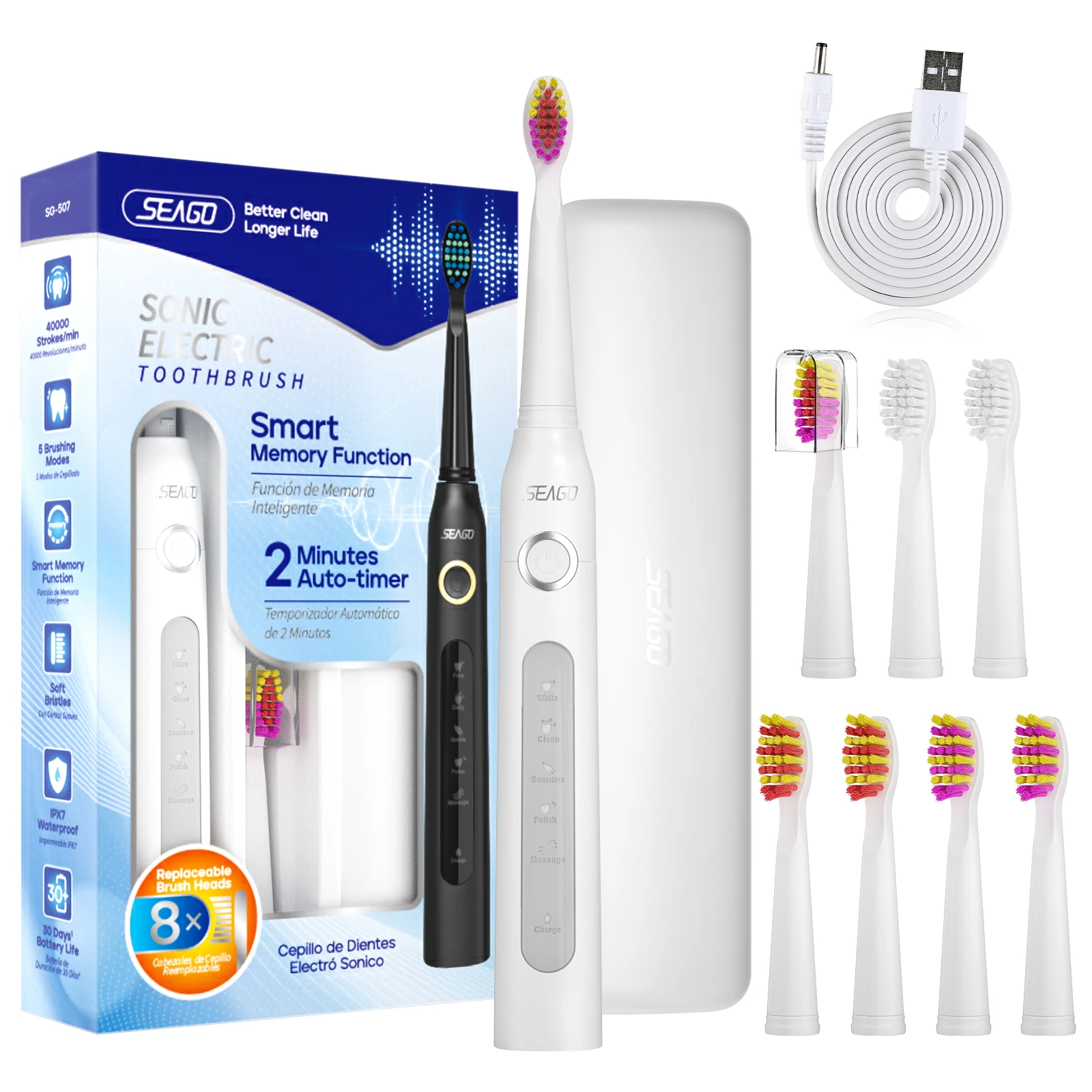 Seago-Sonic-Toothbrush-Electric-Toothbrush-Cleaning-Teeth-5-Modes-with ...