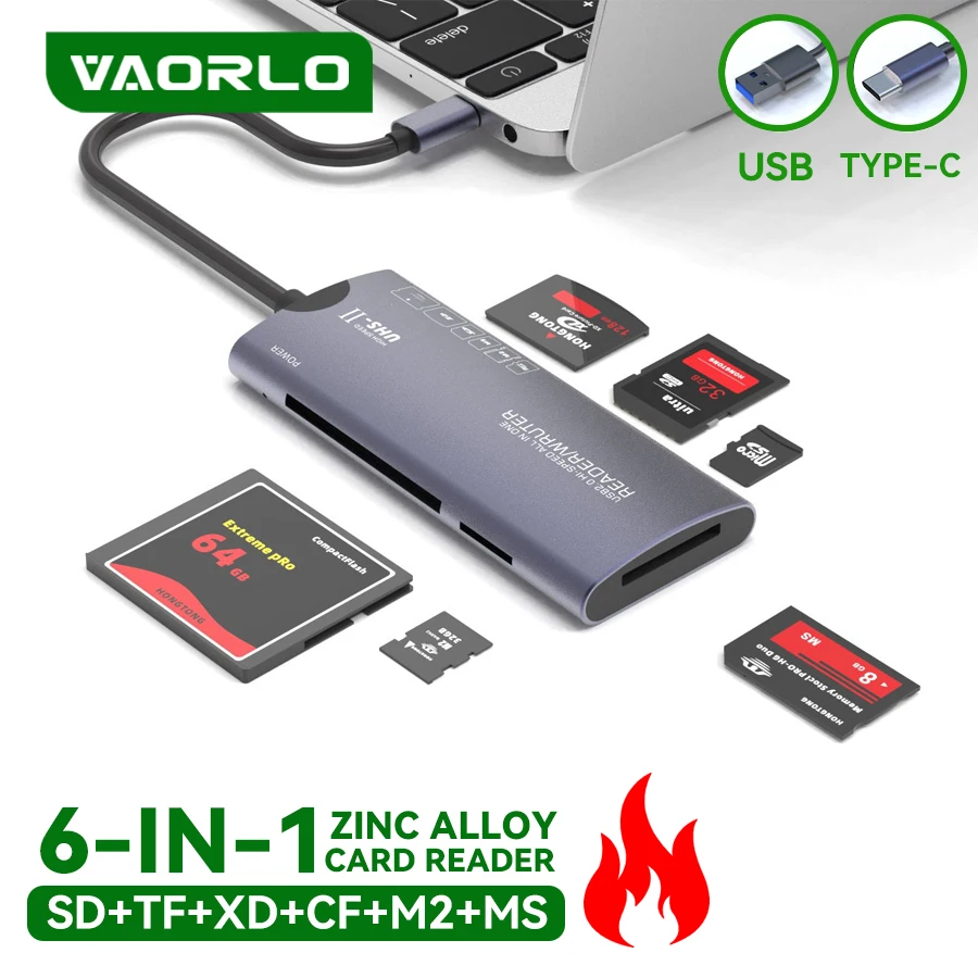 6 in 1 USB2.0/TYPE-C Multifunctional Reader SD/TF/XD/CF/M2 Memory Card ...