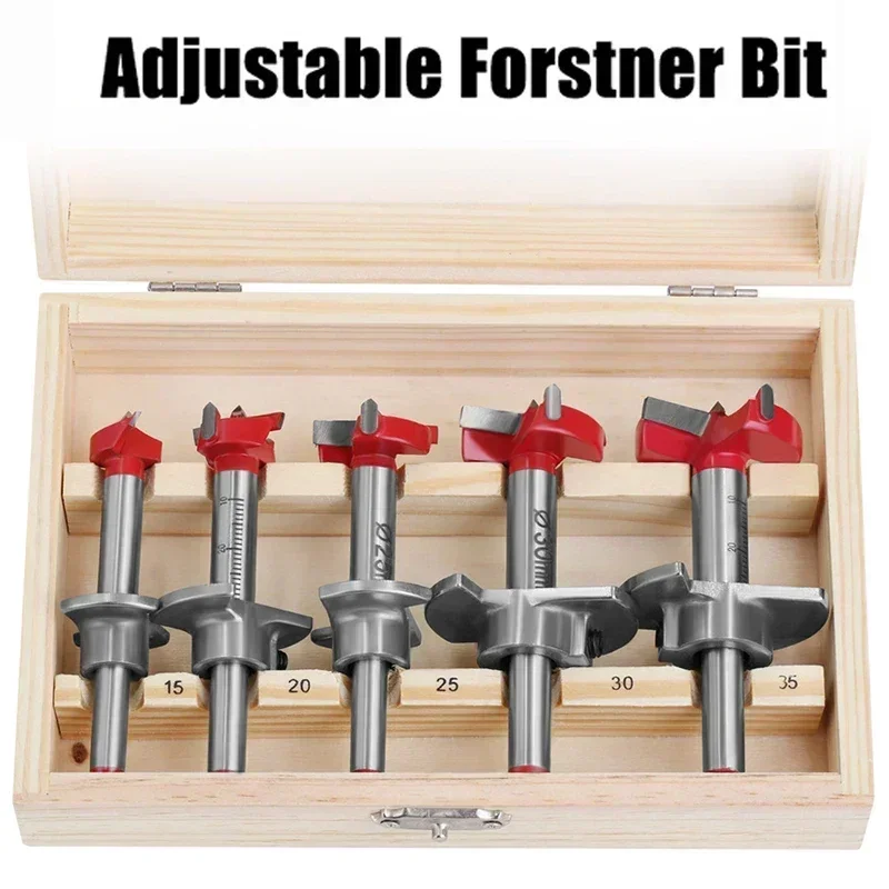 5Pcs-Forstner-Drill-Bit-Set-Adjustable-Wood-Auger-Cutter-Hex-Wrench ...