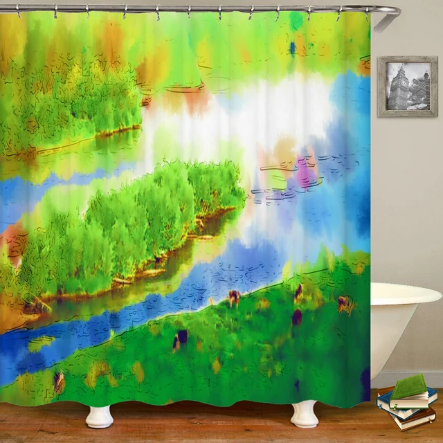 Home Bathroom Decoration Oil Painting Bathroom Curtain Tarp Decorative ...