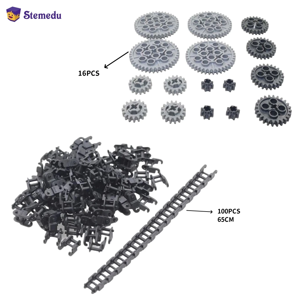 16PCS-MOC-Building-Blocks-Tooth-Gear-Train-Car-Track-Link-Chain-Bricks ...
