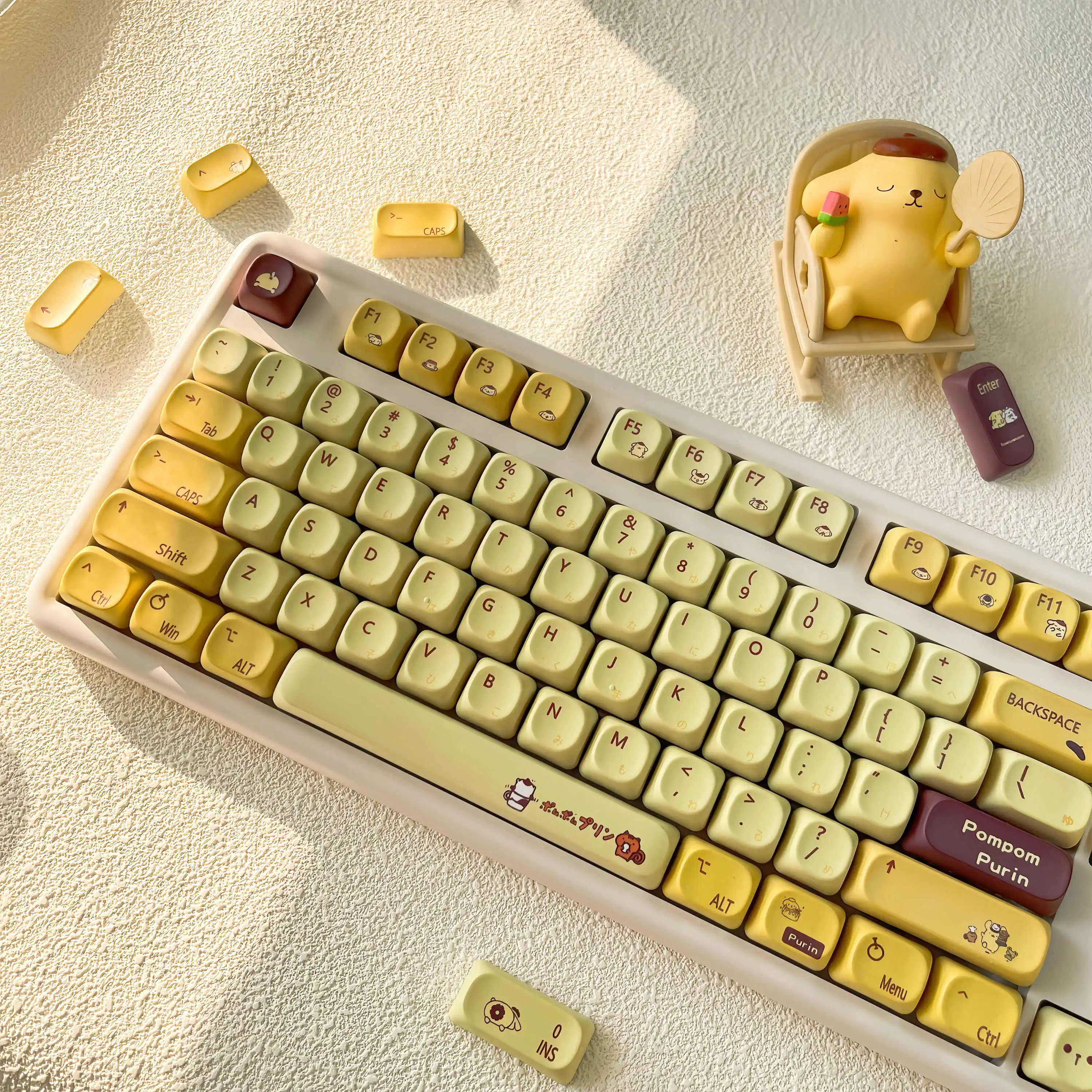 Bonitos teclas de Anime Sanrio Pom Purin PBT sublimación de calor MOA ...