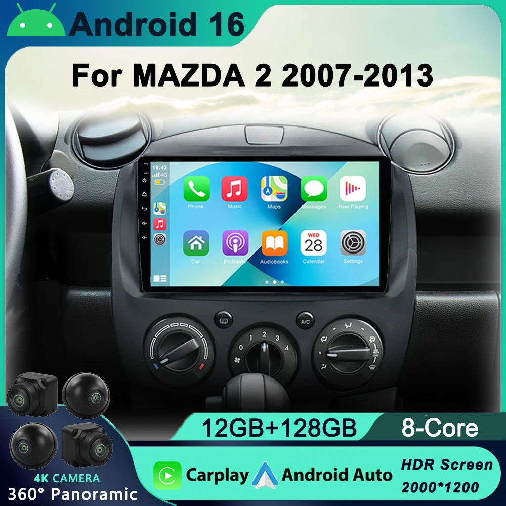 2 Din Android 16 Car Radio Multimedia Video Player For MAZDA 2 Mazda2 ...