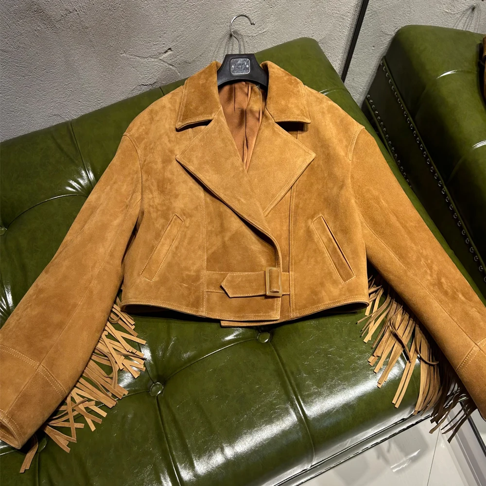 Camel-Leather-Jacket-With-Fringed-Autumn-Suede-Women-Jacket-High ...