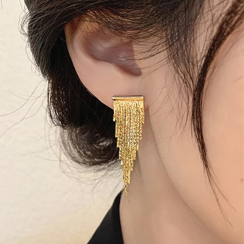 2023 Fashion Long Bling Gold Color Tassel Earrings for Women Female ...