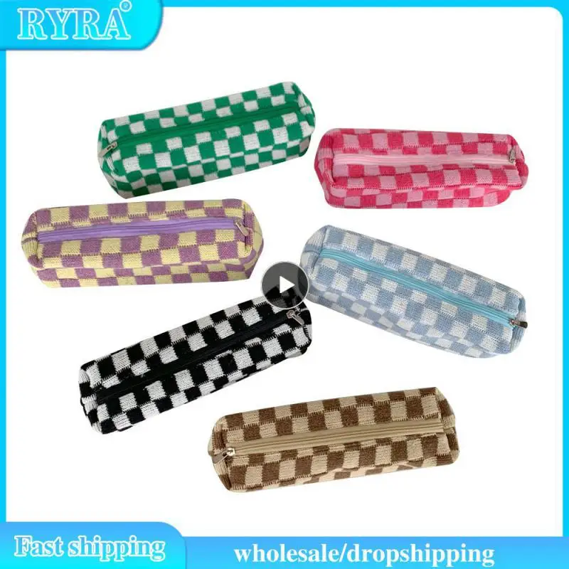 Pencil-Case-Multifunctional-Knitted-Mesh-Bag-Pen-Box-Checker-High ...