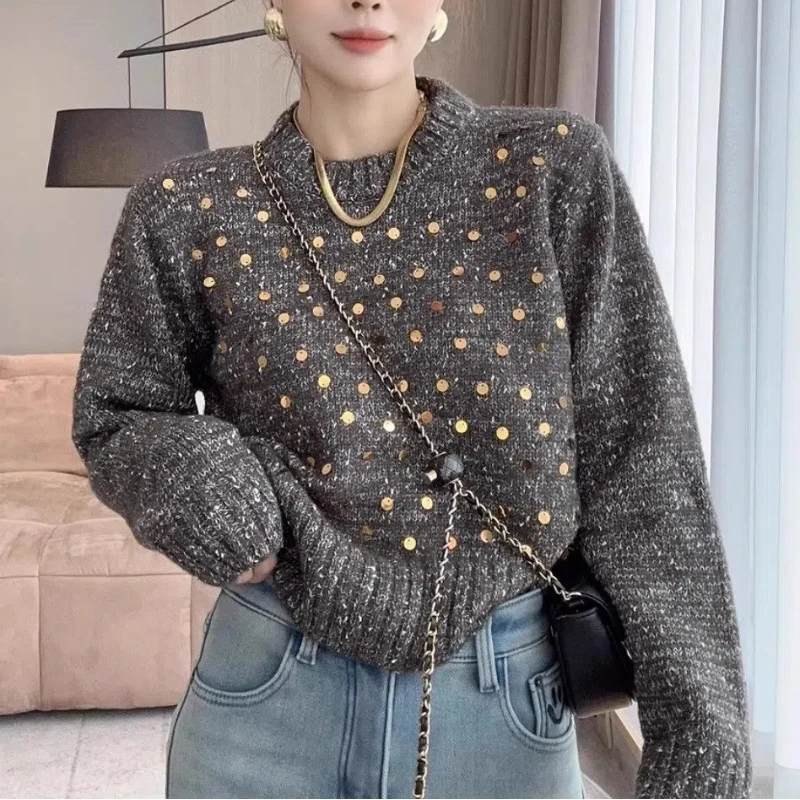 All-match Long Sleeve Women's Clothing Autumn Winter Crew Neck Screw ...