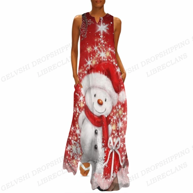 Christmas Dress Women Fashion Party Evening Dresses Snowman Print Dress ...