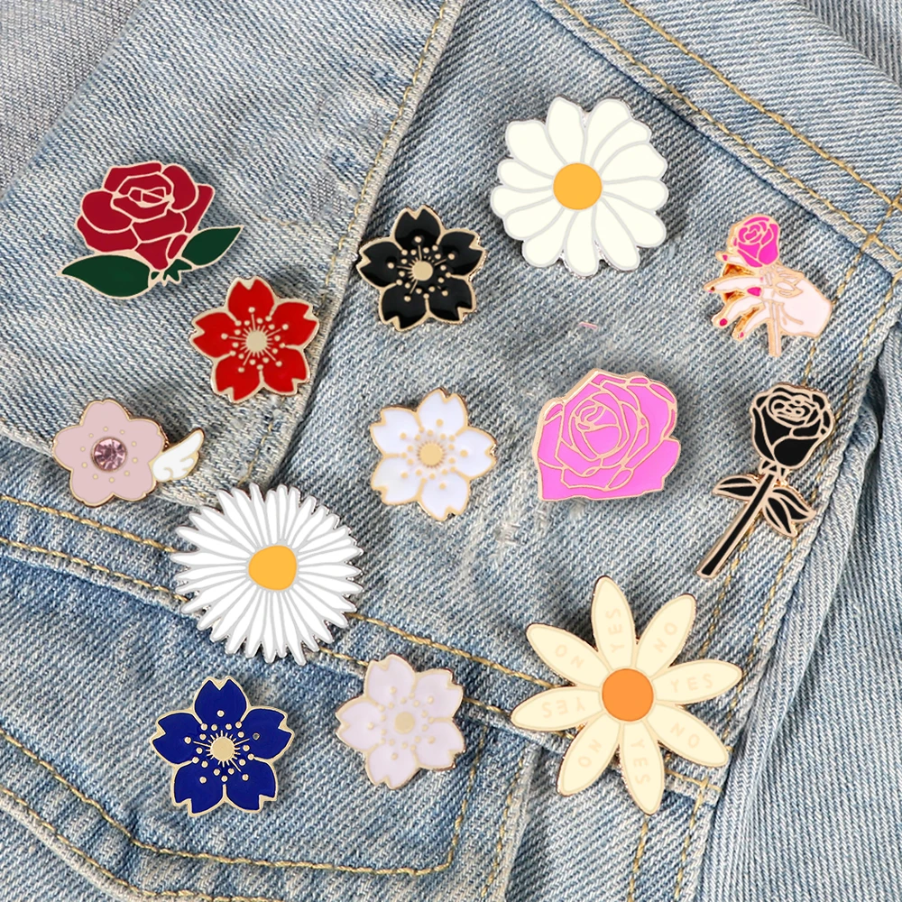 Cute Flowers Series Brooch for Girls Women Beautiful Rose Daisy Badge ...