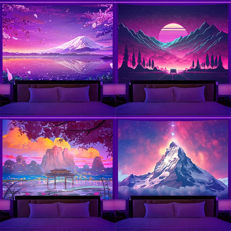 Fantasy-starry-sky-mountain-cherry-blossom-scenery-fluorescent-wall ...