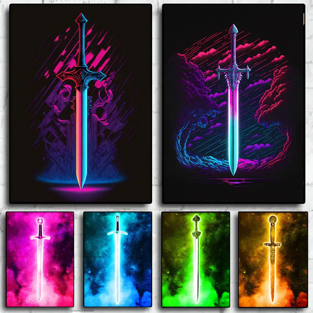 Pop-Neon-Weapon-Lightsaber-Posters-and-Print-Classic-Wars-Movie-Canvas ...