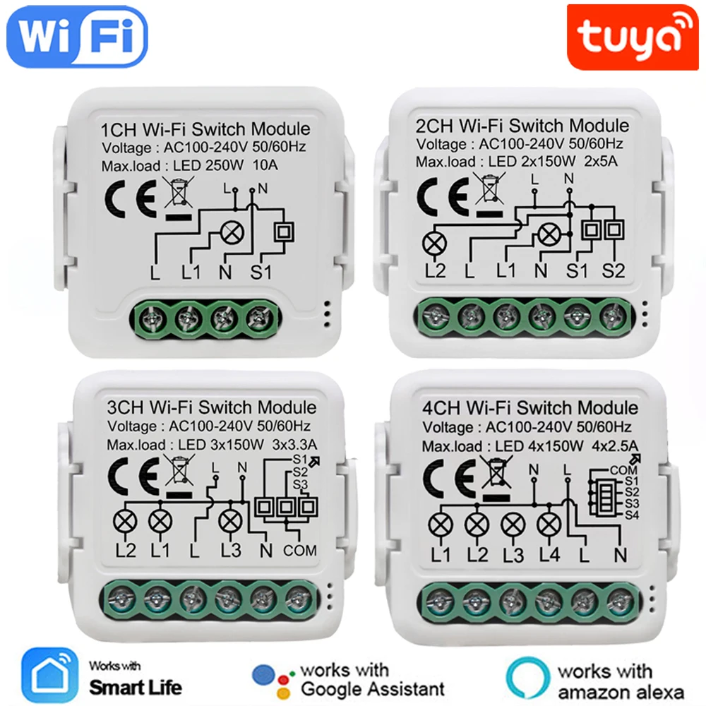 Tuya WiFi Smart Switch Modul Elektrische Schalt Breaker 1/2/3/4Gang ...