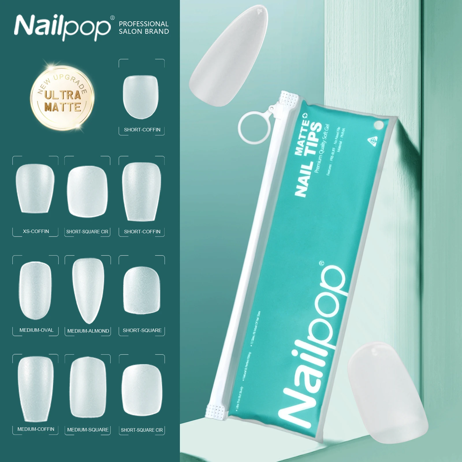Nailpop-Coffin-Nails-Tips-Pre-buff-Finish-Extra-Short-Nail-Tips-150 ...