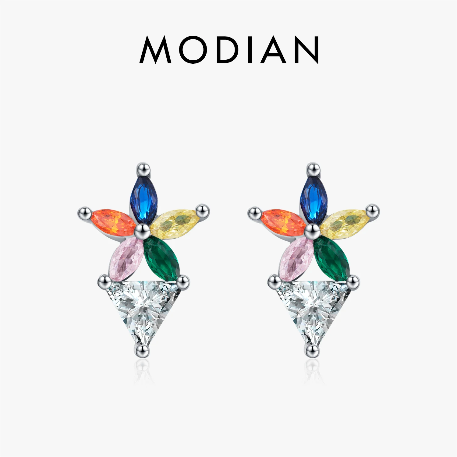 MODIAN 925 Sterling Silver Sparkling Rainbow Triangle CZ Candy Color ...