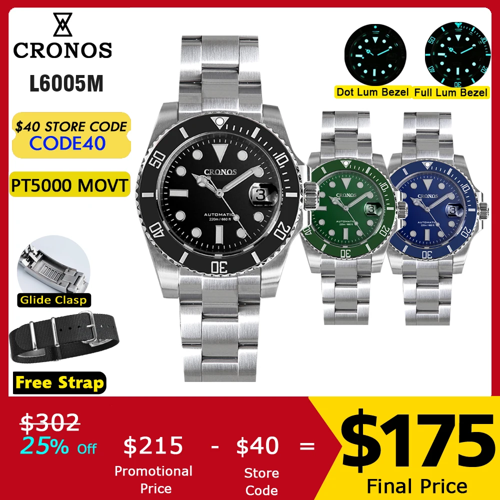 Cronos-Sub-Diver-Men-Watch-Stainless-Steel-PT5000-Bracelet-Ceramic ...