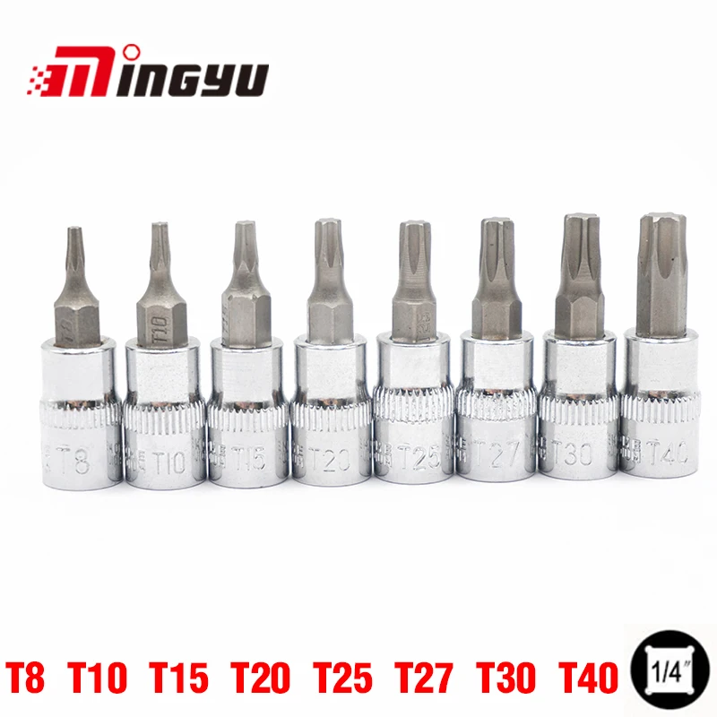 8Pcs 1/4" Bit Socket T8 T10 T15 T20 T25 T27 T30 T40 Hex Torx ...