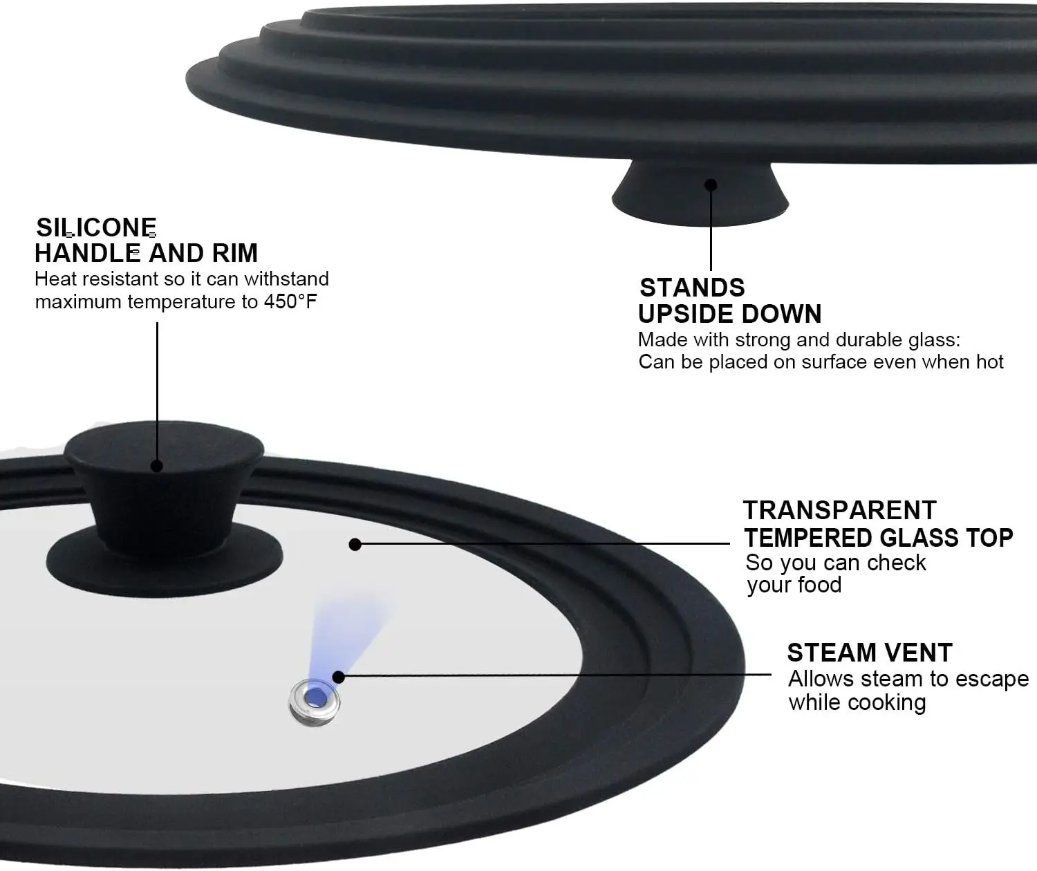 Silicone Rim Tempered Glass Universal Pot Lid - Fits 10, 11, 12 Inch ...