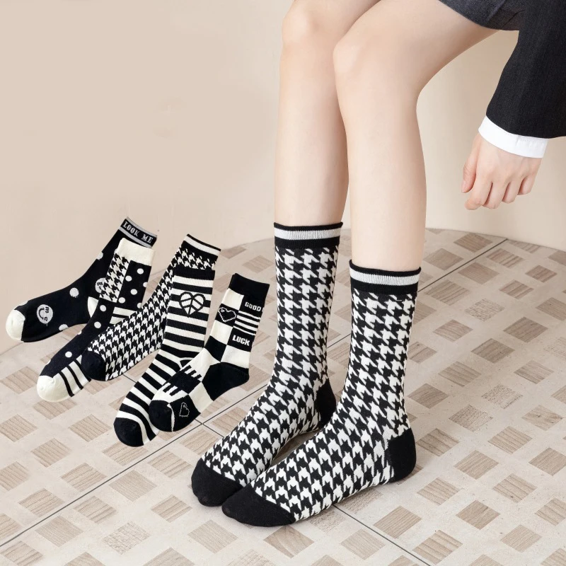 Socks-Women-s-Medium-Length-Socks-Japanese-Black-And-White-Personalized ...
