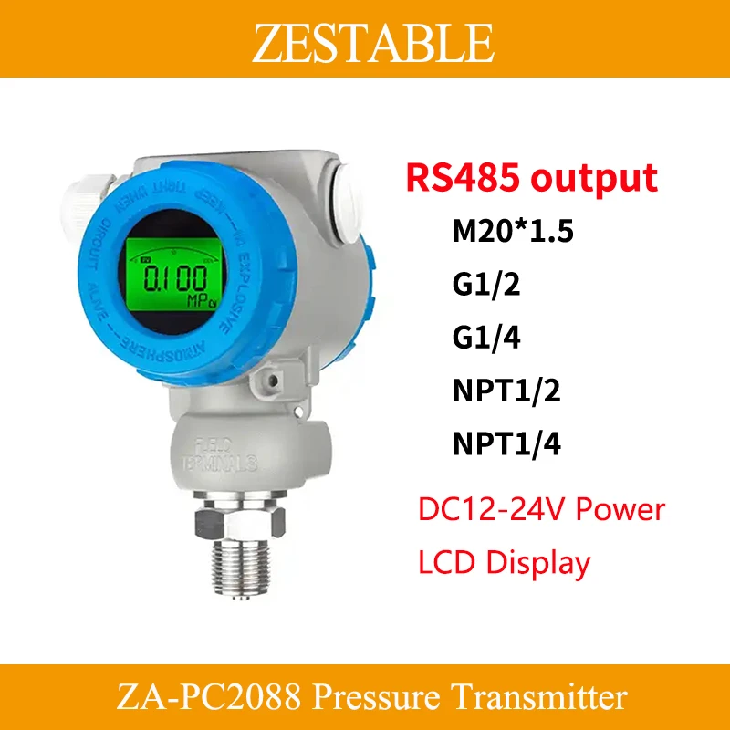ZA-P2088-Pressure-Sensor-Transmitter-4-20mA-RS485-LED-LCD-Display-Water ...
