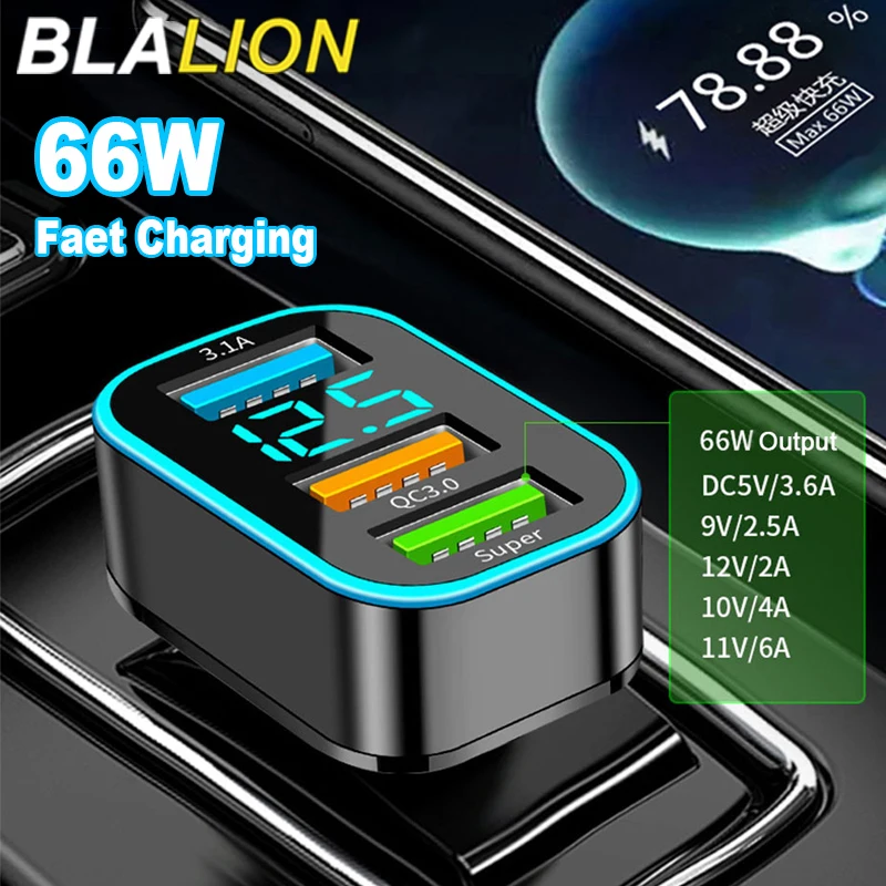 BLALION-66W-Car-Charger-Square-3-Ports-USB-Car-Chargers-Lighter-Fast ...