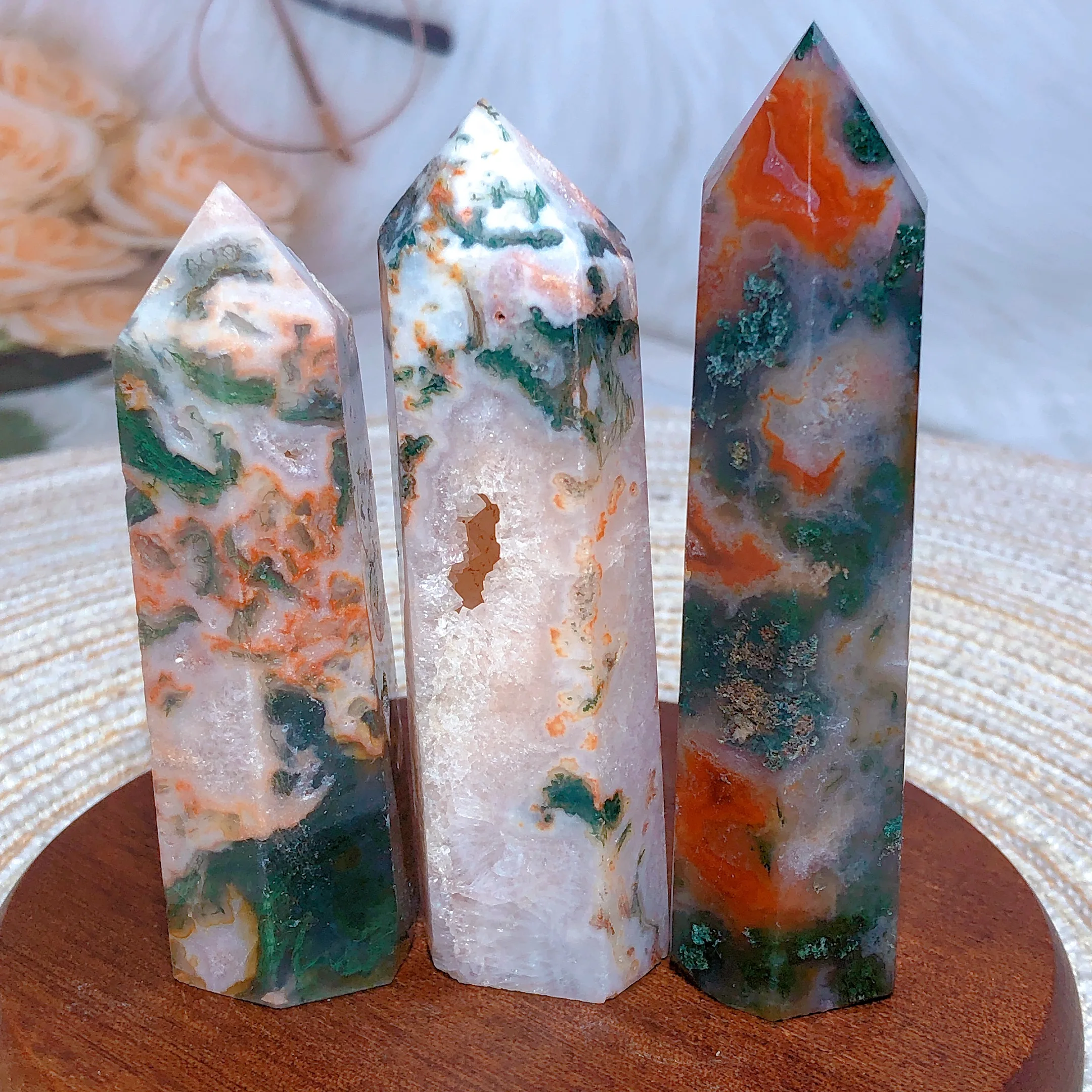 Natural-Crystals-Carnelian-Moss-Agate-Druzy-Geode-Tower-Point-Gemstones-Room-Decor-Energy ...