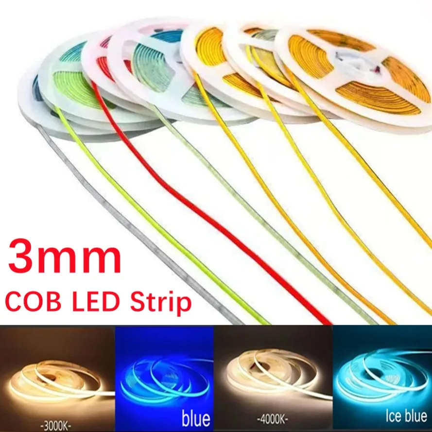 3mm Ultra Thin COB LED Strip 3000K 4000K 6000K DC12V 24V 400LEDs ...