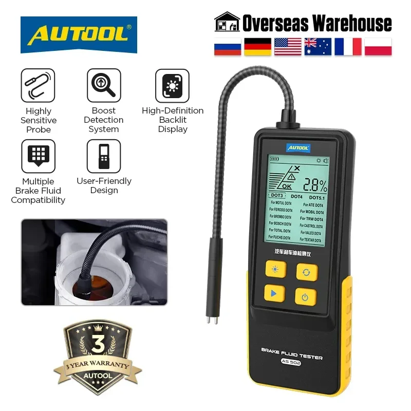 AUTOOL AS502 Automotive Brake Fluid Tester Oil Liquid Quality Water ...