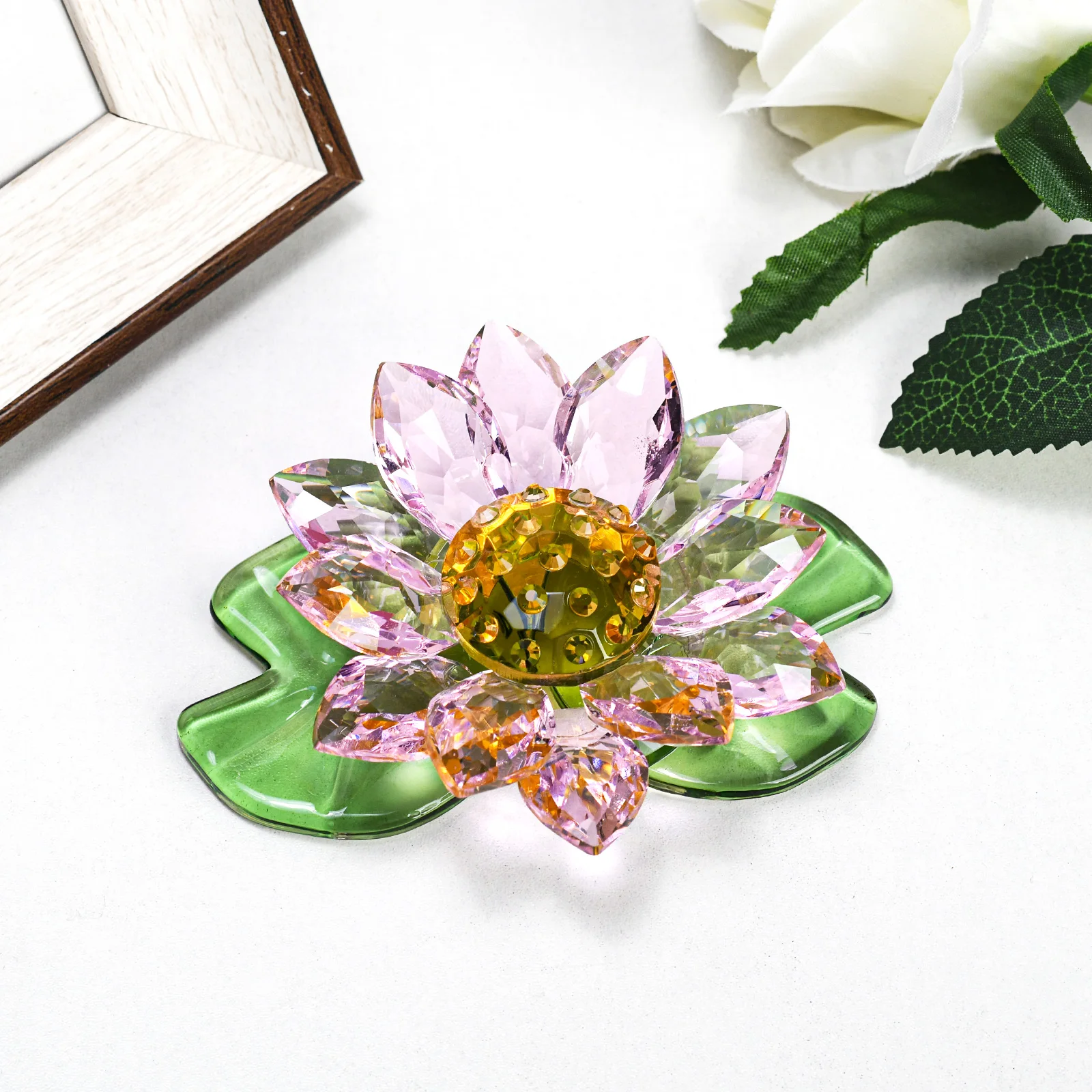 Color Crystal Lotus Flower Figurine Collectible Feng Shui Decorative ...