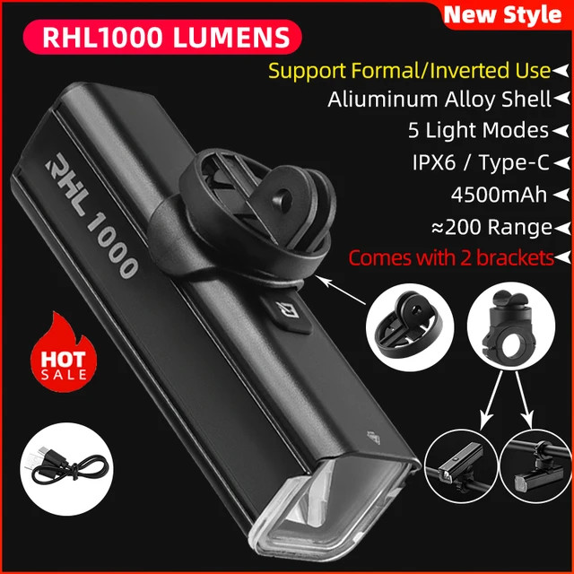 ROCKBROS Bike Front Light IPX6 Rainproof Type-c Rechargeable Bicycle Light 1000LM Cycling ...