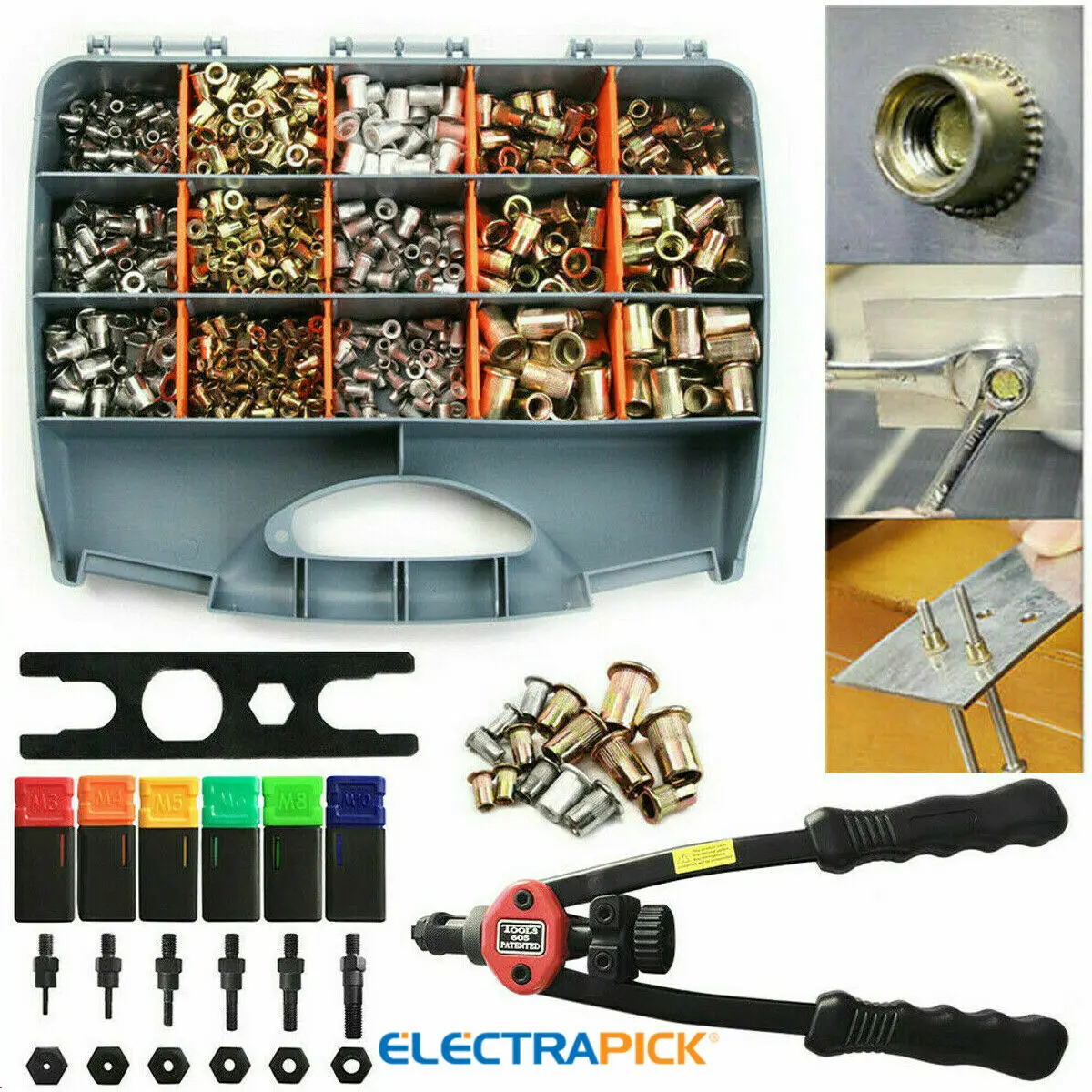 Hand Threaded Rivet Nut Guns 900pcs Nuts Insert Manual Riveter Rivnut ...