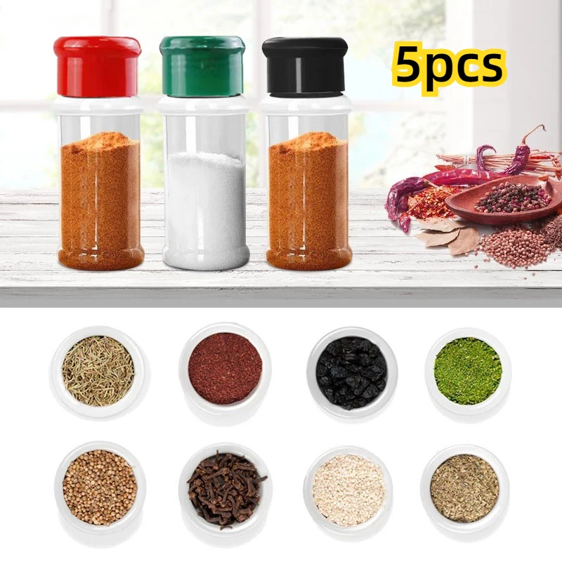 5pcs 100ml Tri-colour Plastic Seasoning Bottle Salt Pepper Cumin ...