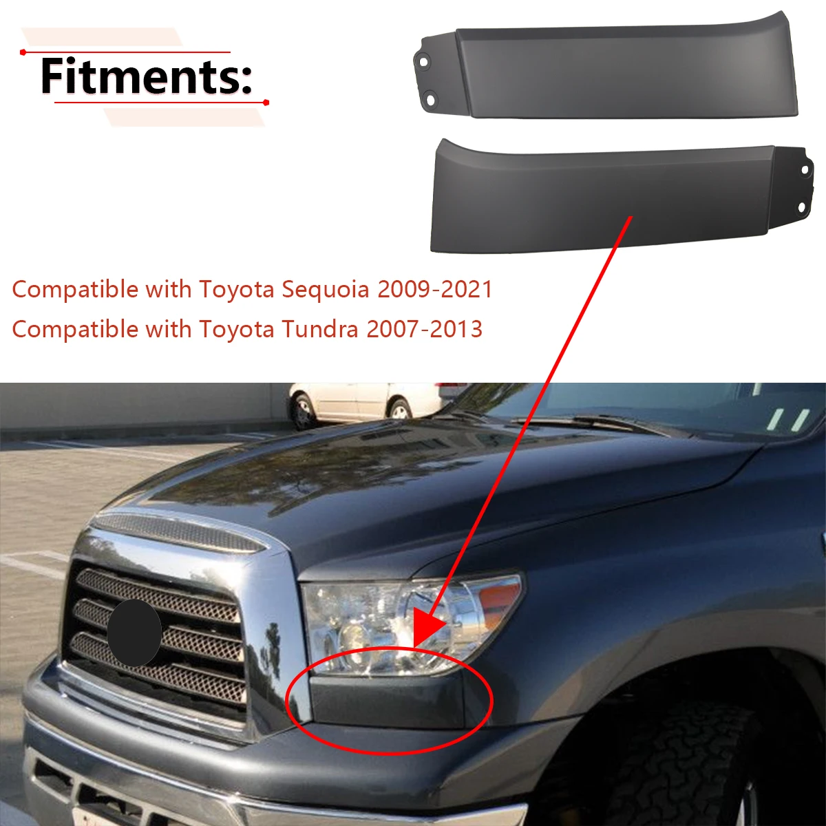 1-Pair-Headlight-Filler-Trim-Fender-Extension-Panel-Grille-Bumper-for ...
