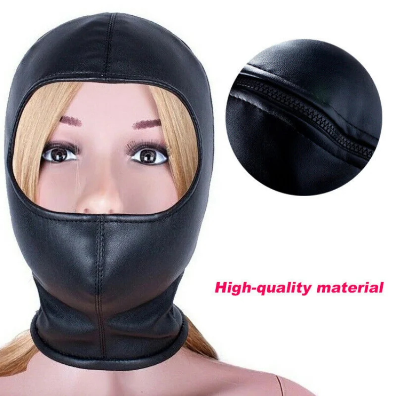 PU Leather Open Face Mask Hood BDSM Head Harness Mask Cosplay Party SM ...