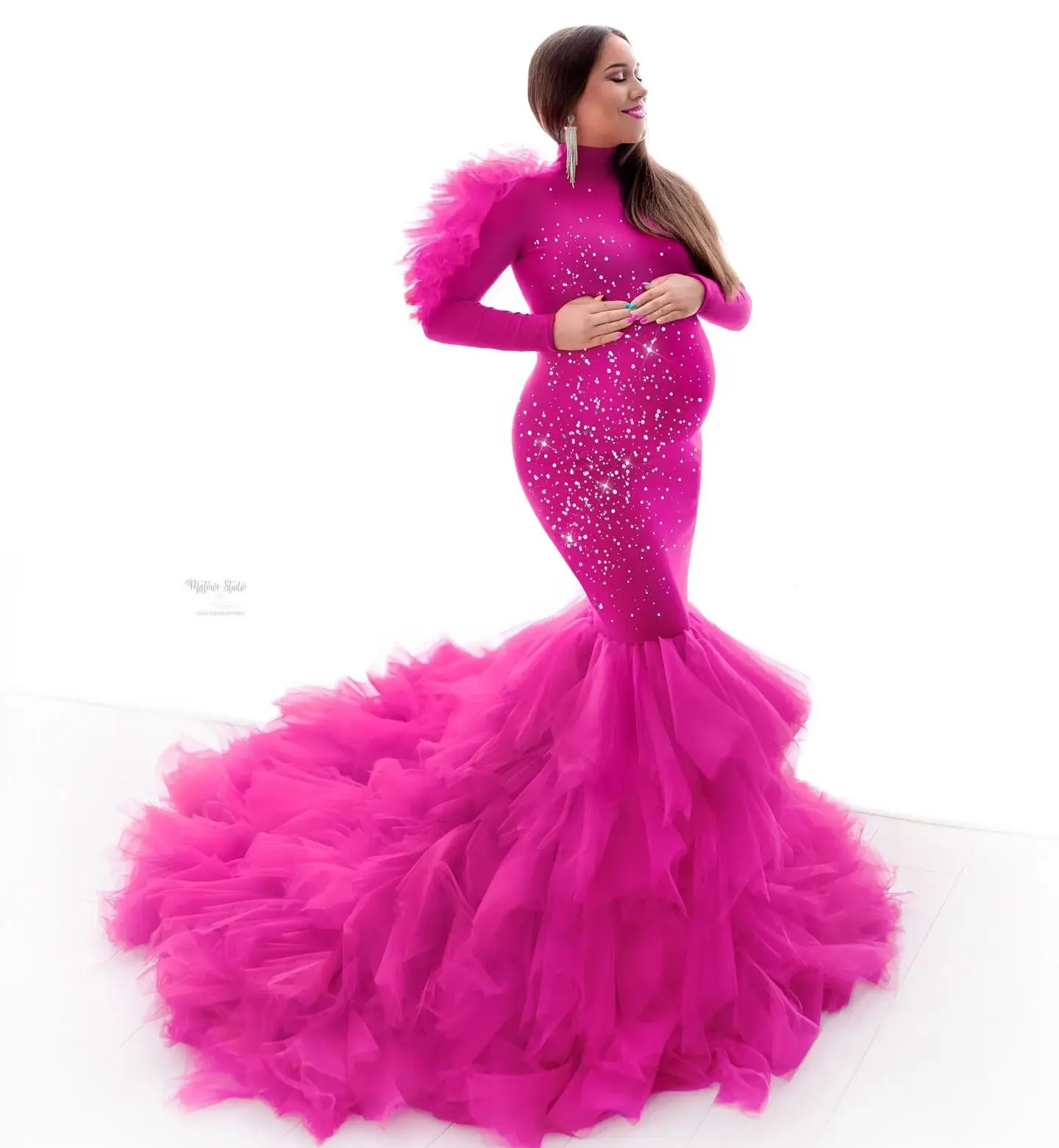 Modest-Mermaid-Prom-Dress-Women-Robes-for-Photoshoot-High-Neck-Beaded ...