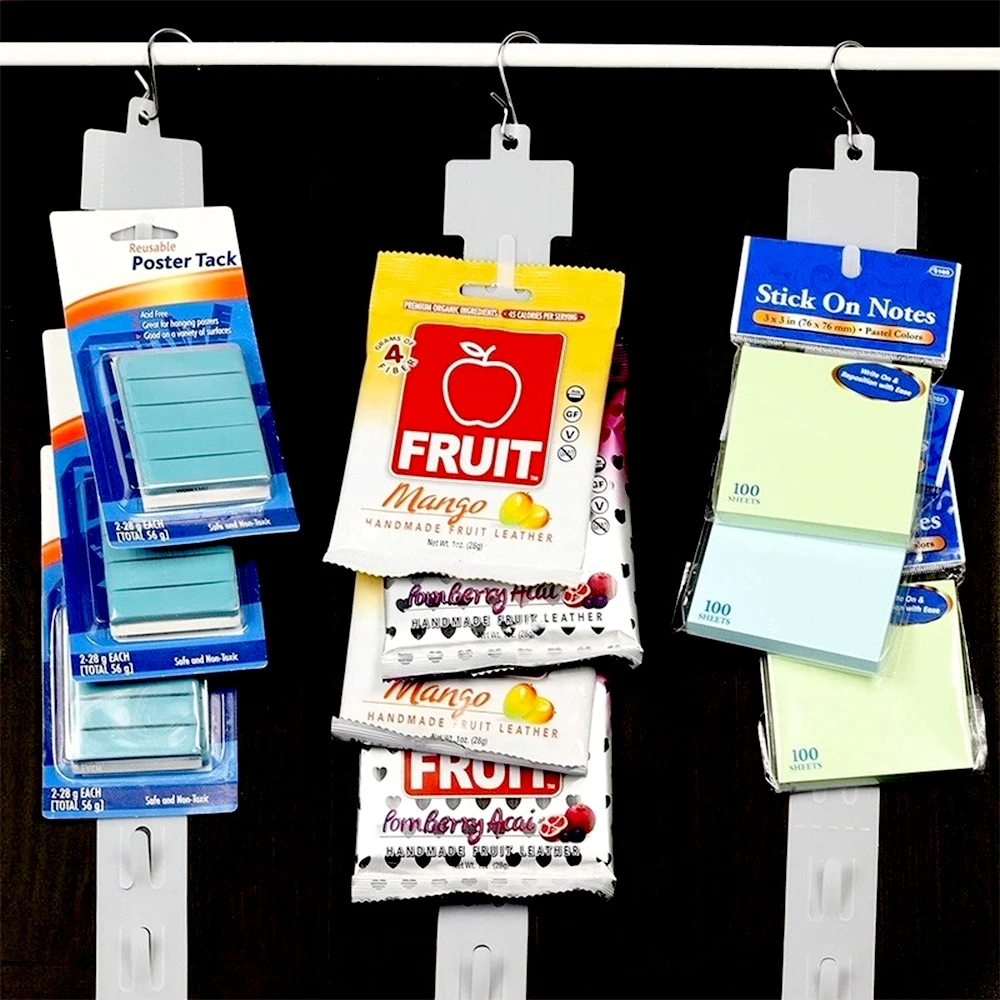 Plastic-Merchandise-Clear-Display-Hooks-Strips-With-Clips-Snack ...