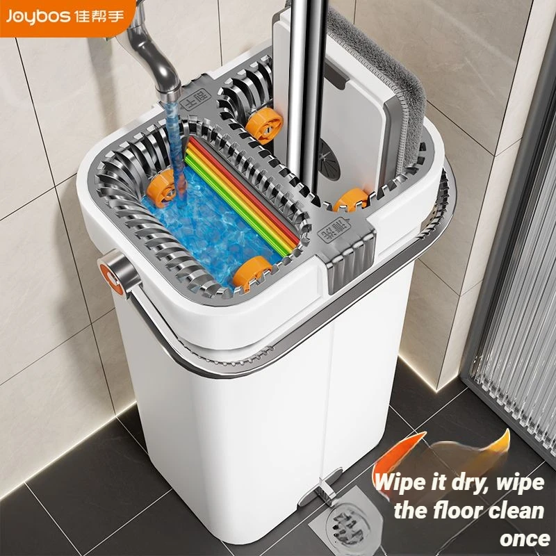 40cm Flat Floor Mop With Bucket Set JOYBOS Square 360 Spin Mops Hand ...