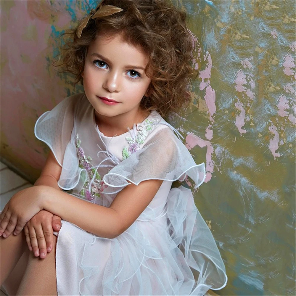 Flower-Girl-Dress-Lovely-Tulle-Lace-Decal-Short-Princess-Ball-Pageant ...