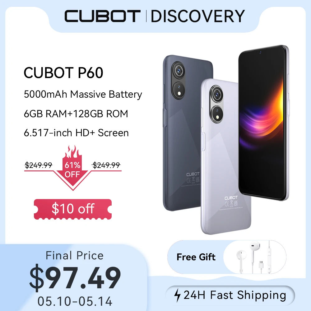 Cubot P60, 2022 새로운 스마트폰 Android 12, smartphone 6.517인치, 핸드폰 Octa Core ...