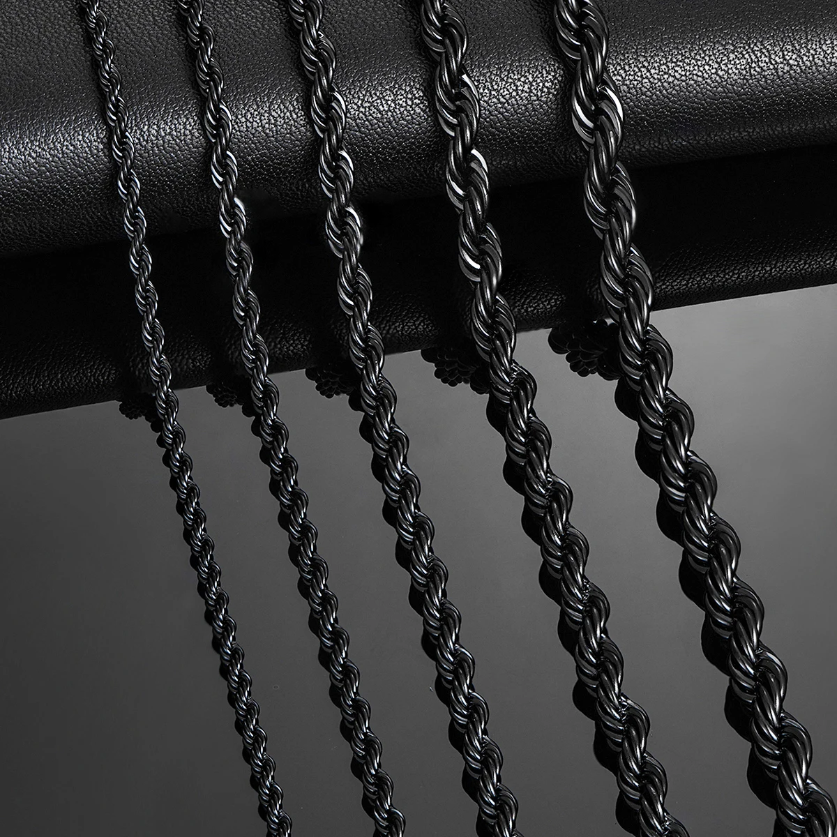 2.3mm/3mm/4mm/5mm/6mm Black Color Stainless Steel Twisted Rope Chains ...