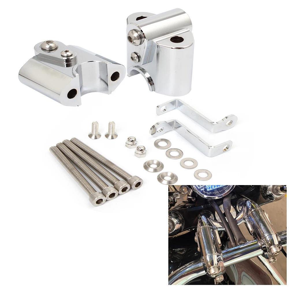 Motorcycle-Chrome-Aluminum-Handlebar-Riser-Bar-Mount-Handle-Clamp ...