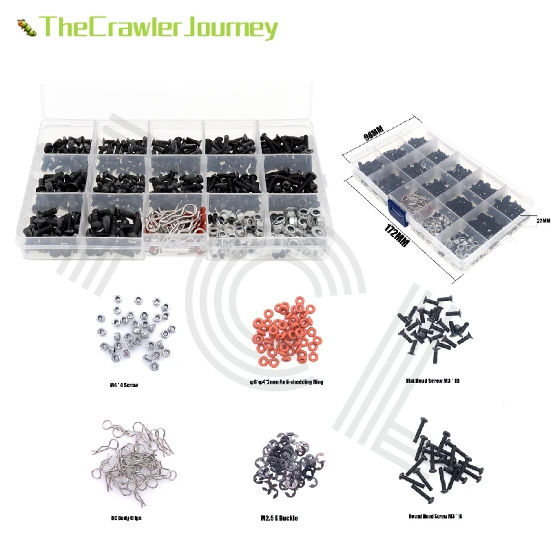 M3 M4 Metal Screws Nuts Box for 1/8 1/10 RC Crawler Car Axial HSP TRX4 ...