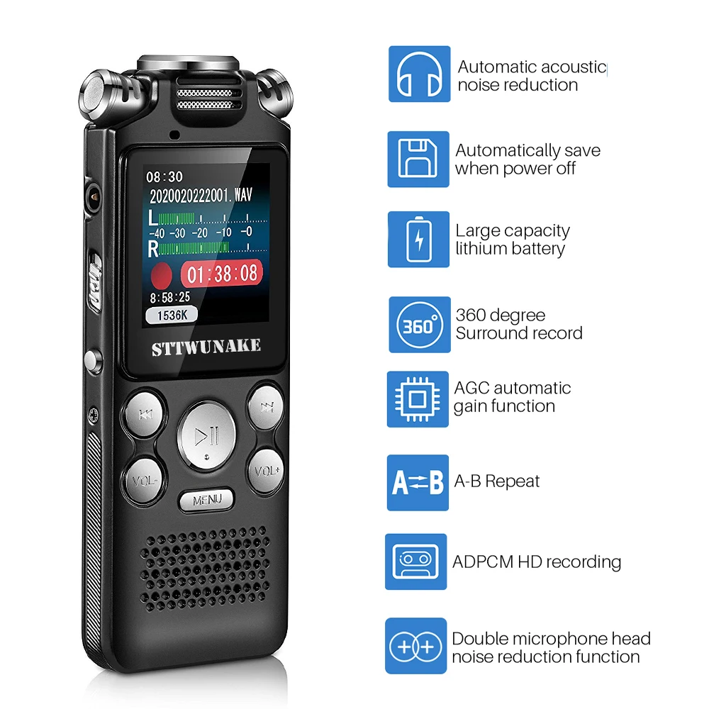 Professional-Digital-Voice-Recorder-Two-Way-Mic-8G-16G-32G-Dictaphone ...