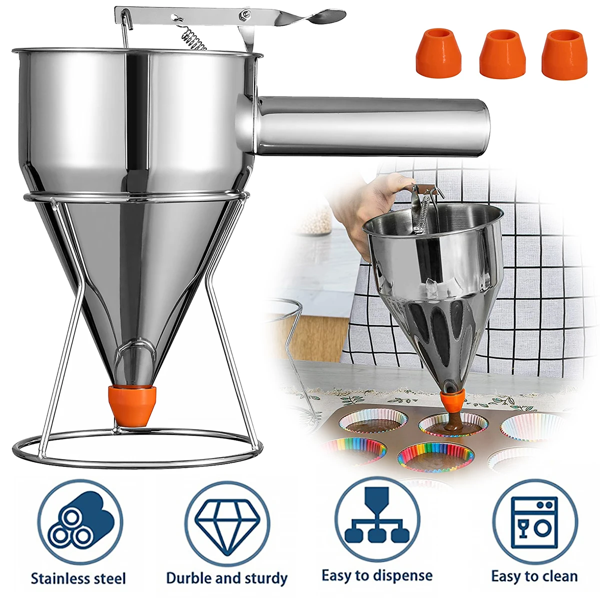 Pancake-Batter-Dispenser-Multi-Caliber-Stainless-Steel-Funnel-Dispenser ...